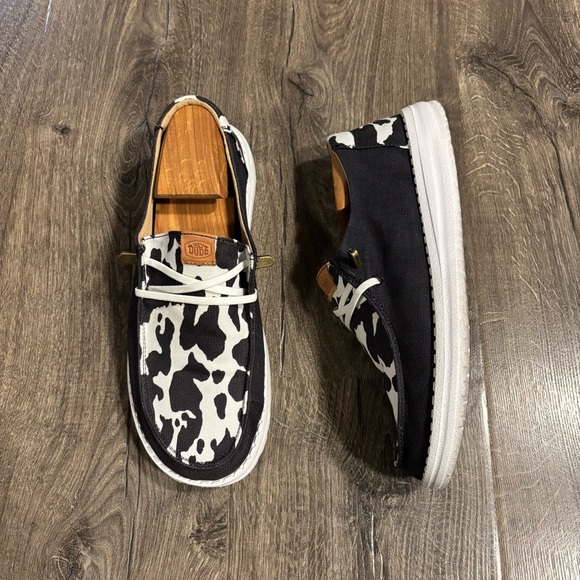 Hey Dude | Shoes | Hey Dude Wendy Animal Cow Print Black And White ...